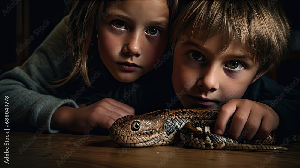 snake and autistic children in the garden Stock Photo | Adobe Stock