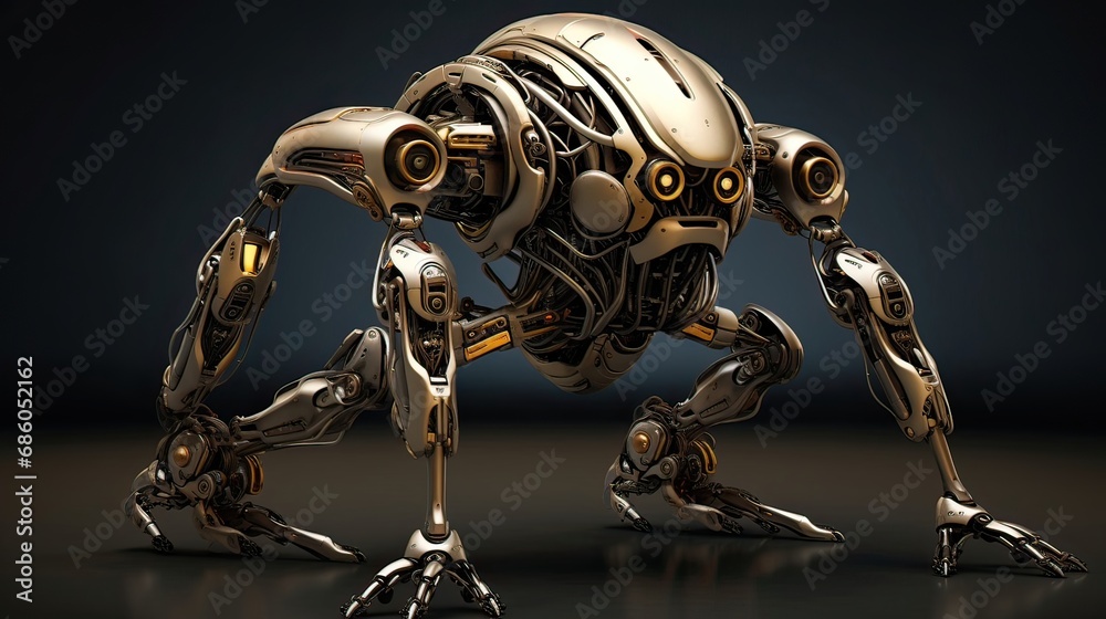 Sophisticated robotic creation featuring movable metallic parts ...