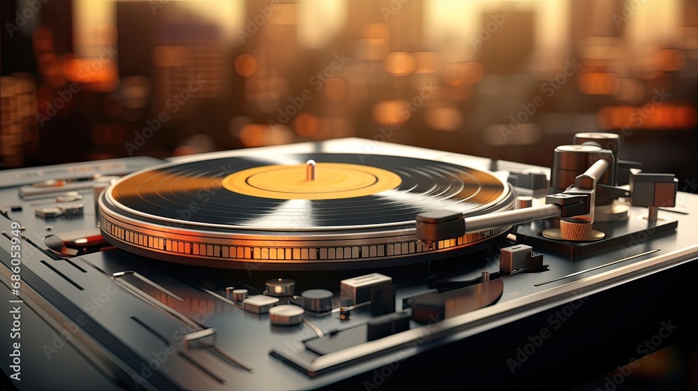 Classic turntable, an iconic artifact in audio history. Vintage vinyl ...