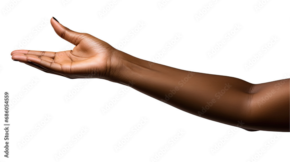Black african american woman hand trying to reach something. Isolated ...