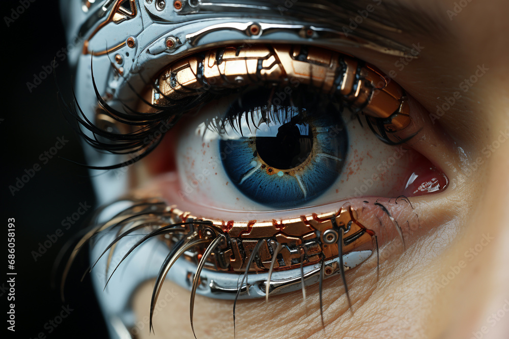 Cyber close-up metal electronic eye surveillance security with lights ...