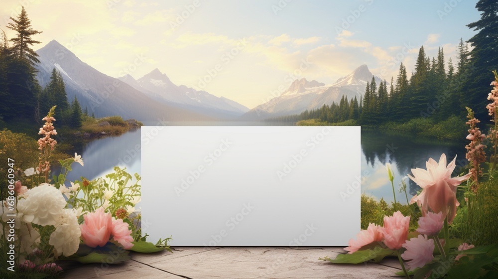 tranquility of a landscape background as blank sheets of paper create ...