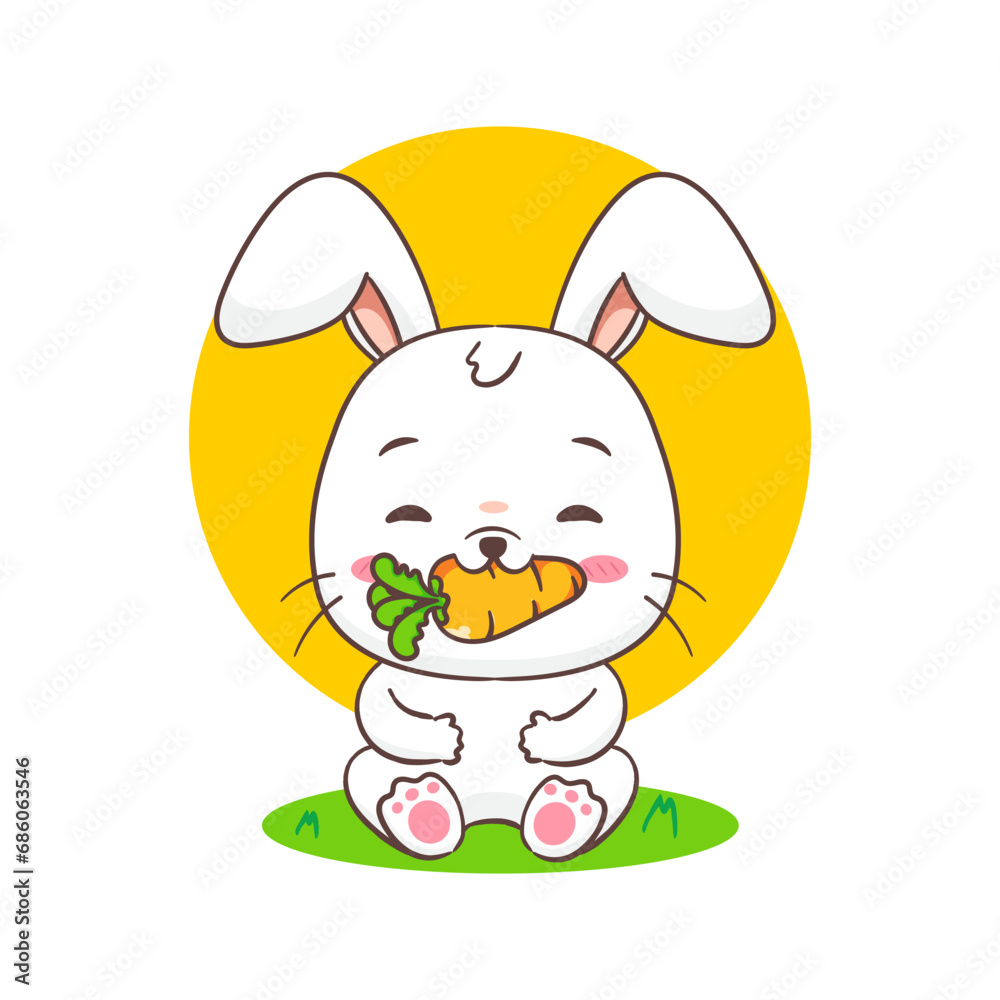 Cute rabbit cartoon eating carrot. Adorable bunny character. Kawaii ...