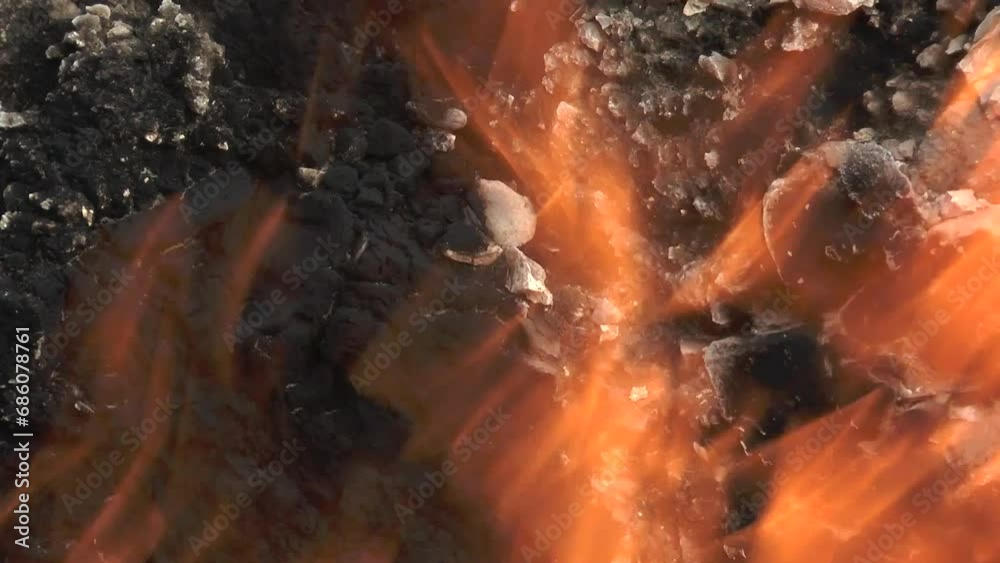 Ecology, global warming. Fire. Flames of burning gas from the surface ...