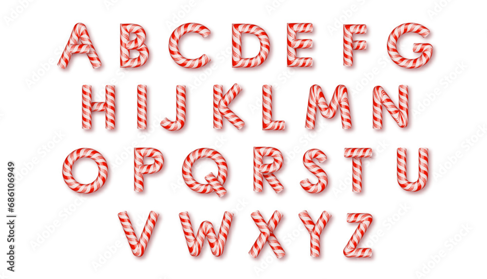 Candy cane letters set with bright red and white stripes. Sweet ...