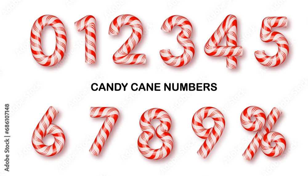 Poster Candy cane numbers. Christmas candy style vector. PNG – Wall Art ...