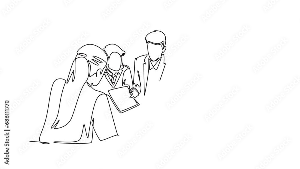Self drawing animation of single line draw young startup founders ...