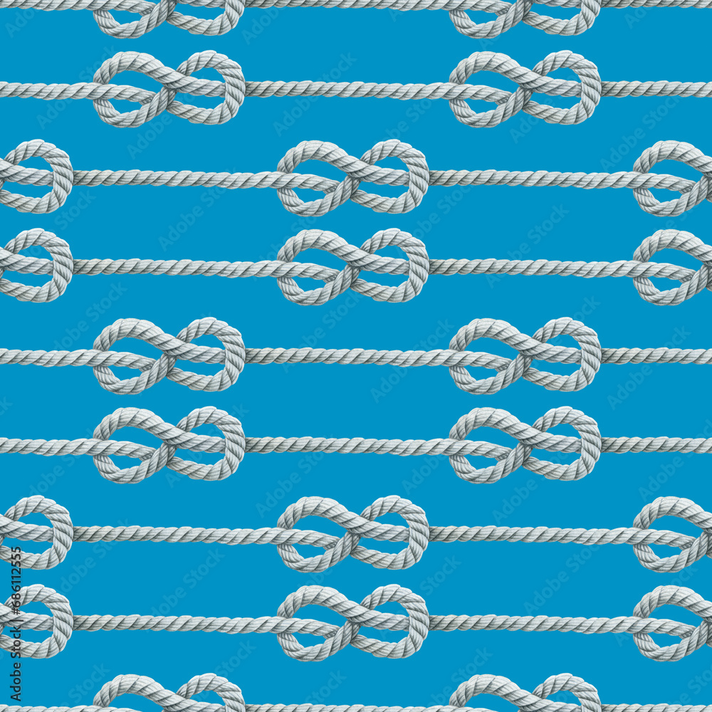 Seamless pattern of white watercolor knotted ropes realistic cords ...