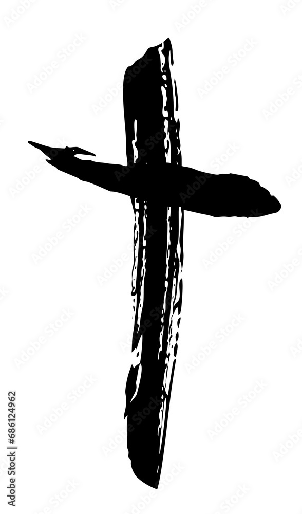 Handdrawn christian cross symbol, hand painted with ink brush. Png ...