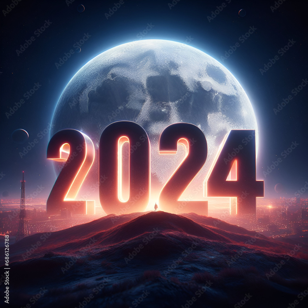 2024, earth, happy new year, space, planet, globe, 3d, holiday ...
