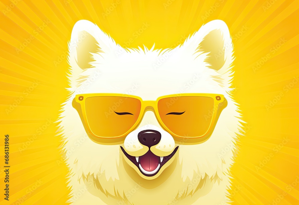 Arctic fox in sunglasses. Close-up portrait of an Arctic fox. An ...