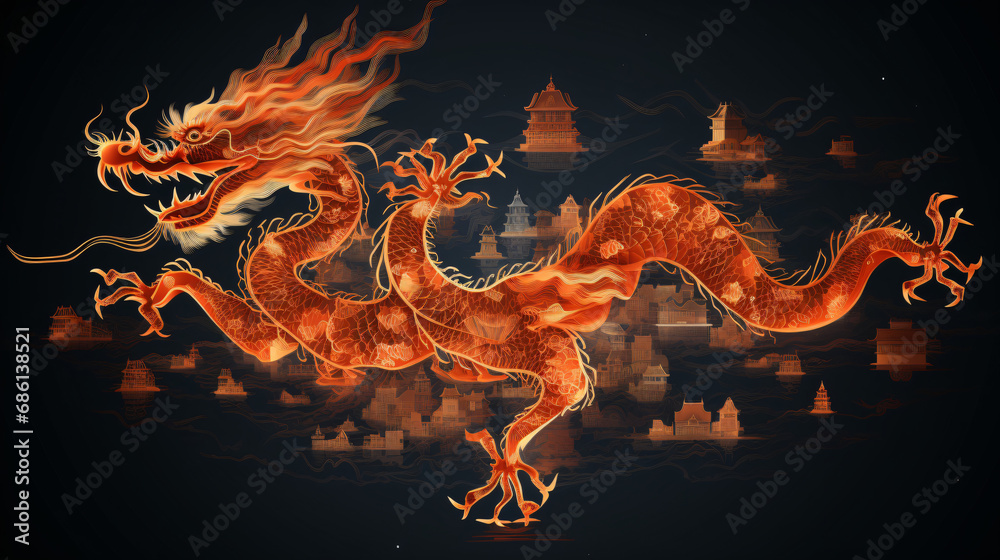 China map with chinese dragon Stock Photo | Adobe Stock