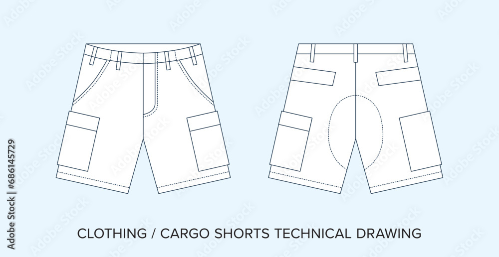 Vecteur Stock Cargo Shorts Technical Drawing, Apparel Blueprint for ...