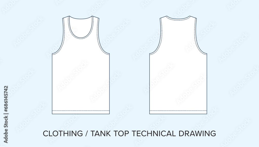 Tank Top Technical Drawing, Apparel Blueprint for Fashion Designers ...