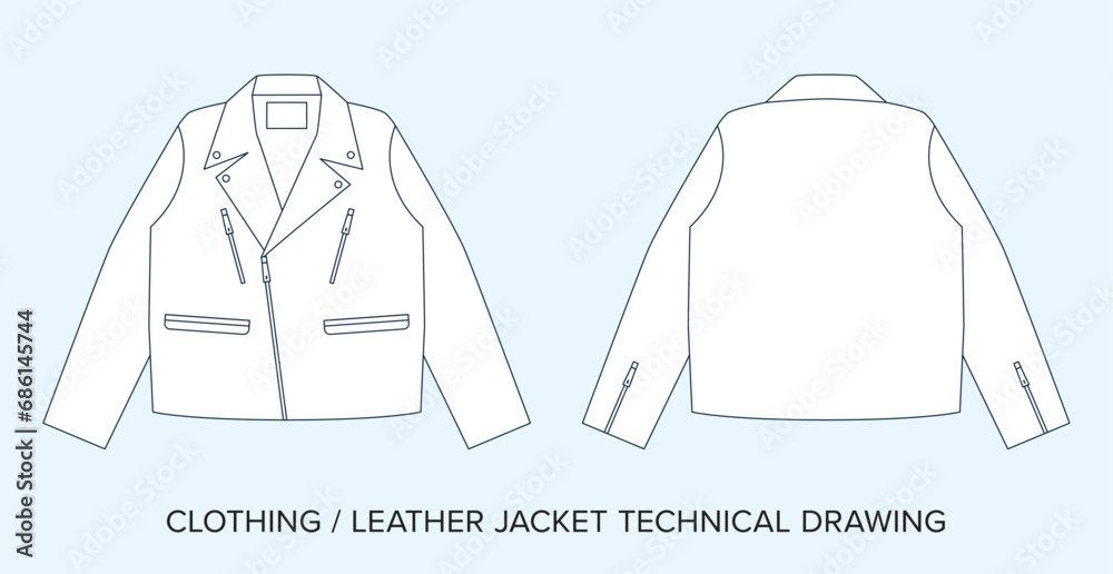 Vecteur Stock Leather Jacket Drawing, Apparel Blueprint for Fashion ...