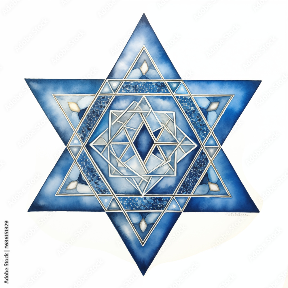 Star of David watercolor illustration isolated on white background ...