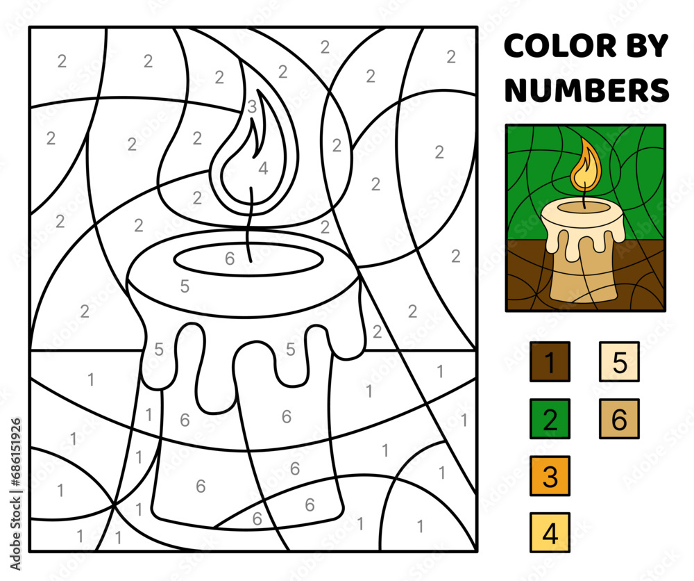 Burning candle. Color by number. Coloring page. Game for kids. Cartoon ...