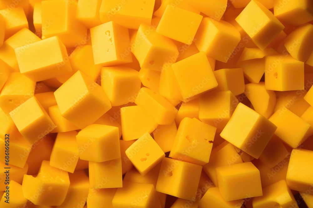 Pattern of assortment cheeses on yellow background. Different kinds of ...