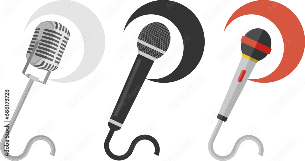 Microphones, a set of original, vintage microphones. Vector, cartoon ...