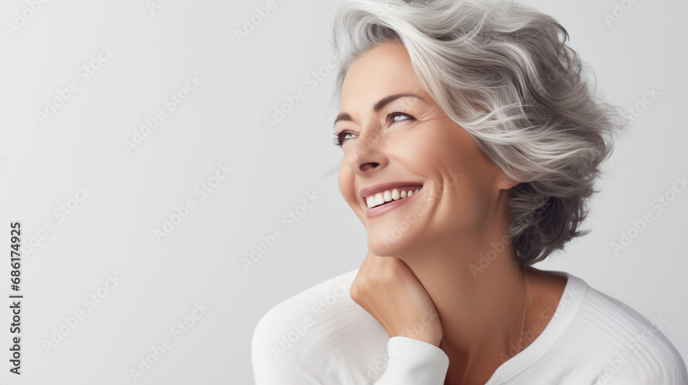 Adult woman with smooth healthy face skin. Beautiful aging mature woman ...