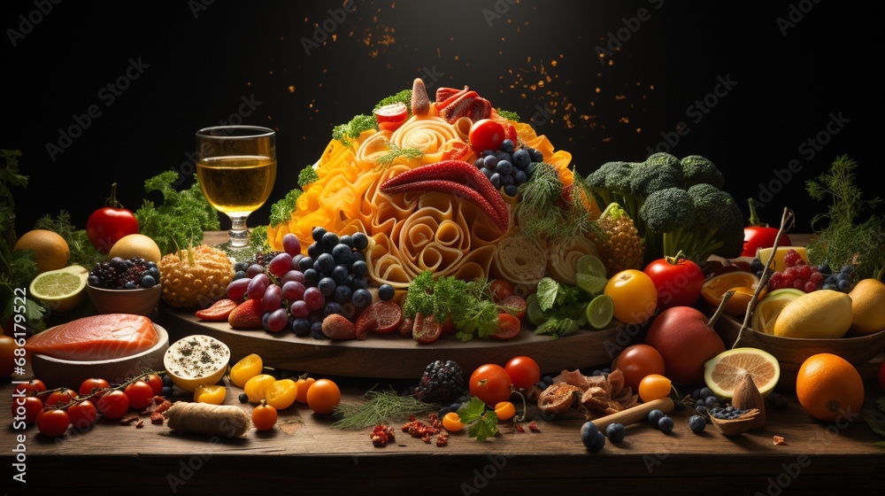 Opulent Display of Fruits, Vegetables, Grains, and Nuts with a Toast to ...