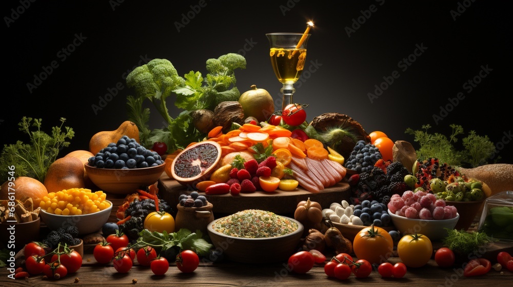 Opulent Display of Fruits, Vegetables, Grains, and Nuts with a Toast to ...