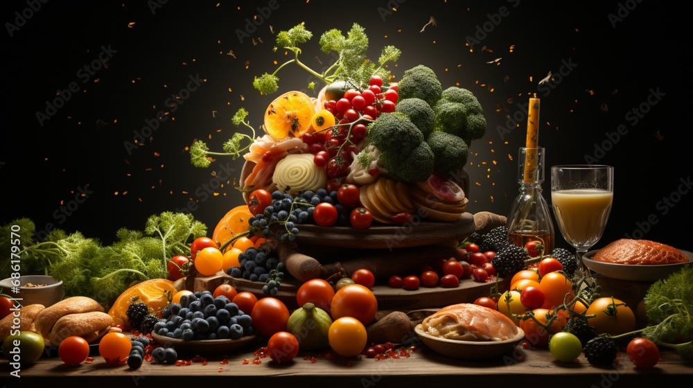 Opulent Display of Fruits, Vegetables, Grains, and Nuts with a Toast to ...