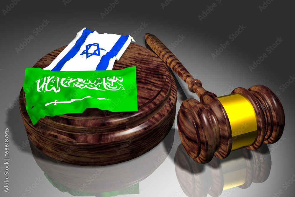 The bailiff's hammer. Flags of Israel and Saudi Arabia, which is a ...