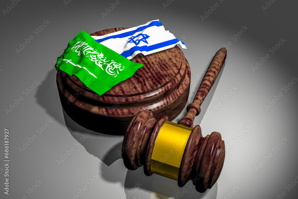 The bailiff's hammer. Flags of Israel and Saudi Arabia, which is a ...