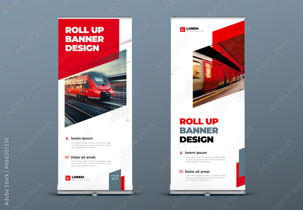 Retractable Banner Layout with Red flat Dynamic Elements Stock Template ...