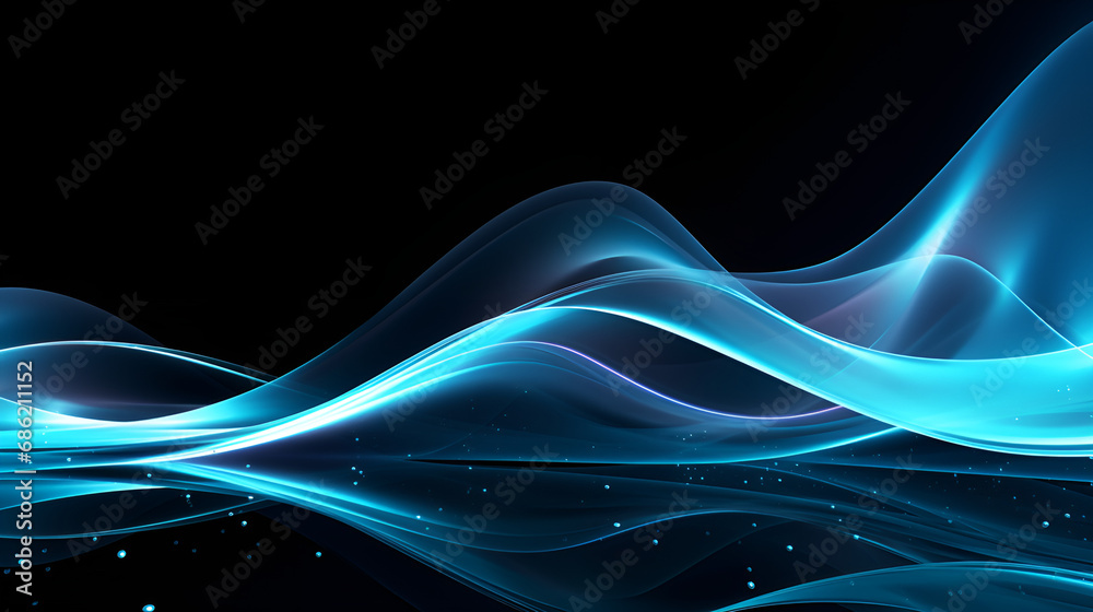 Abstract blue wavy lines on digital technology background for web ...