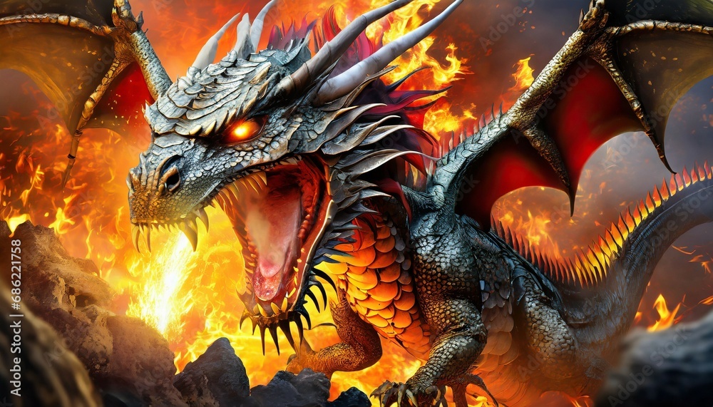 mad dragon destroying the world angry reptile with a growl giving a ...