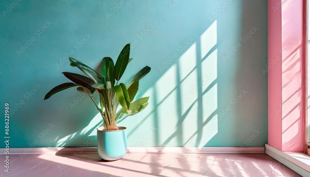 simple interior front view wall with sunlight shade from window green ...