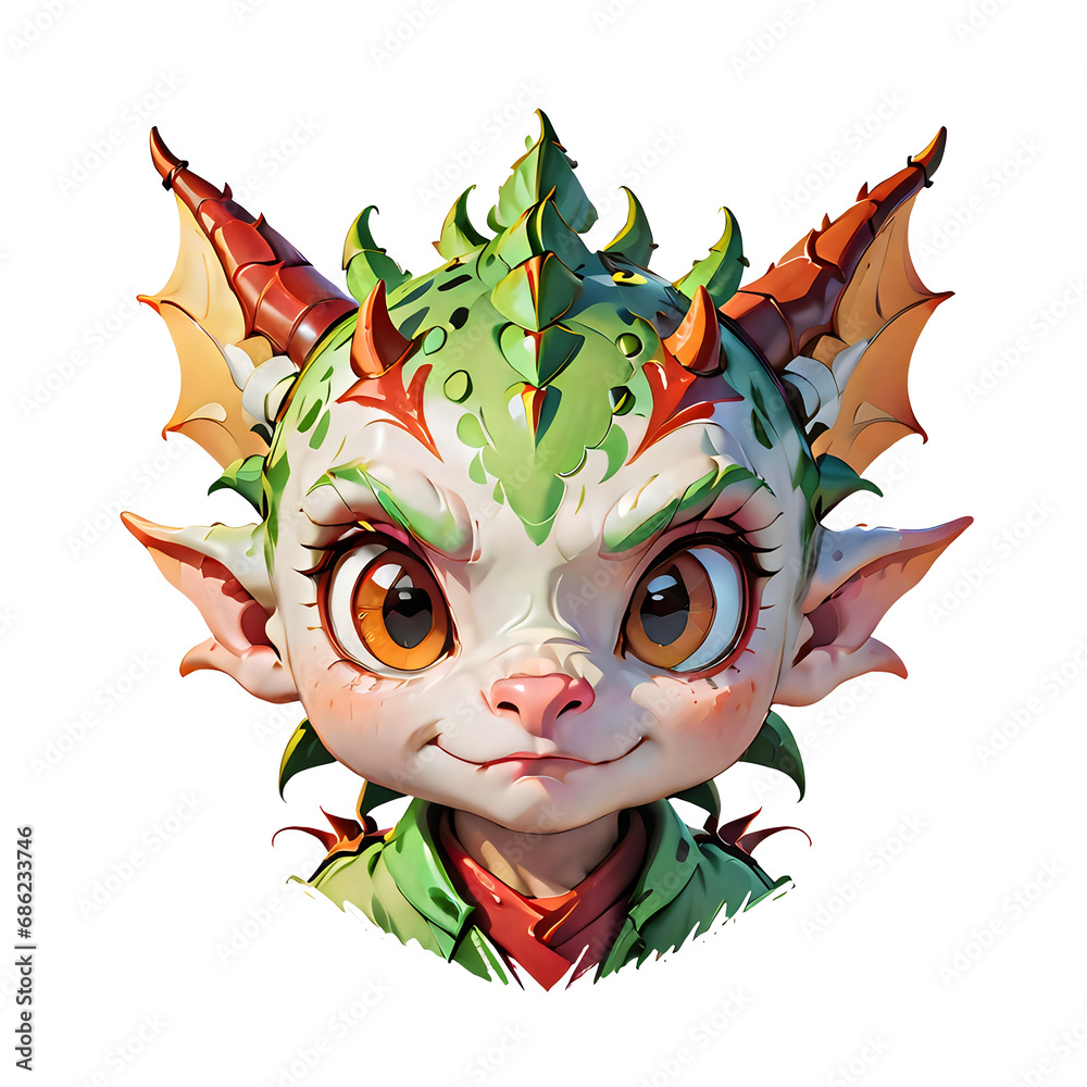 drawing of green cartoon baby dragon, symbol of Chinese New Year ...