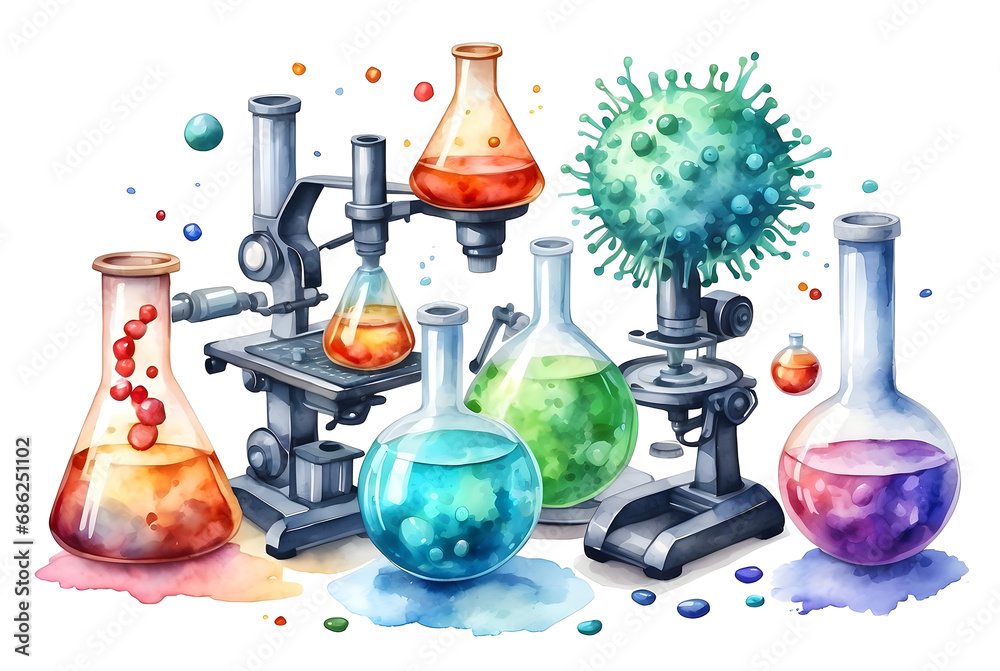 Science Lab watercolor clip art isolated on transparent background ...