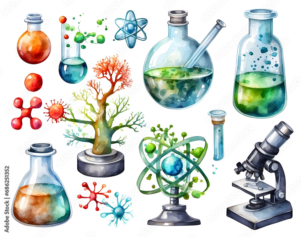 Science Lab watercolor clip art isolated on transparent background ...