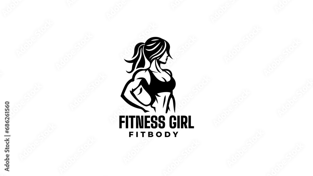 Women Fitness club logo or emblem with woman silhouette. Girl ...