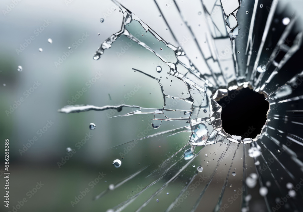 Shattered glass frames a world of broken reflections, rain-kissed ...