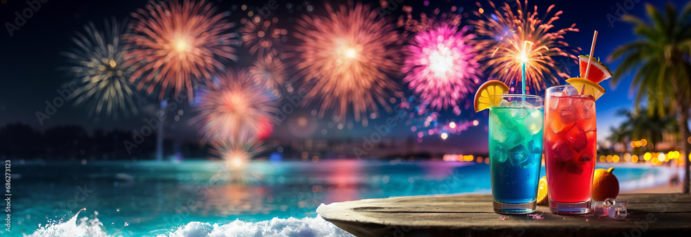 New year's eve christmas party on a beach, tropical resort, hotel ...