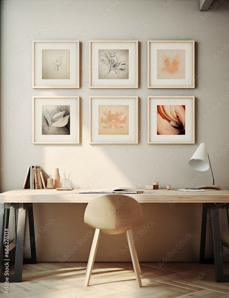 Layout of poster, poster in the room, interior of a room with a table ...