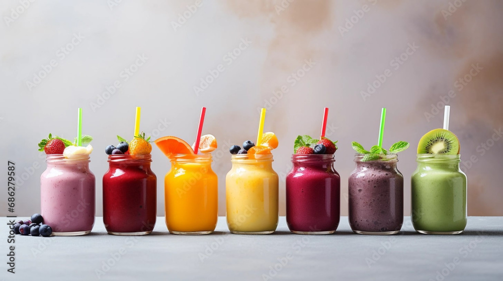 copy space, stockphoto, Set of fruit smoothies, healthy fruit smoothies ...