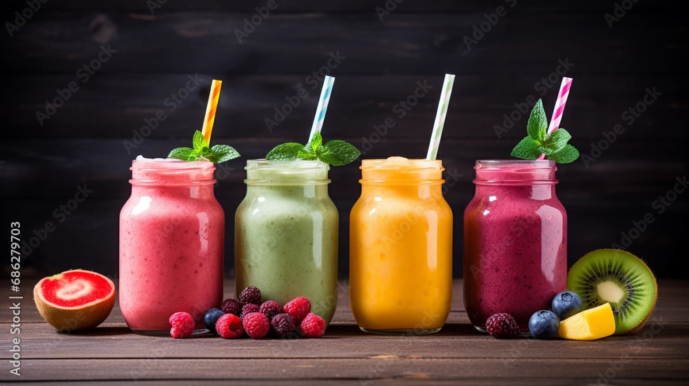 copy space, stockphoto, Set of fruit smoothies, healthy fruit smoothies ...