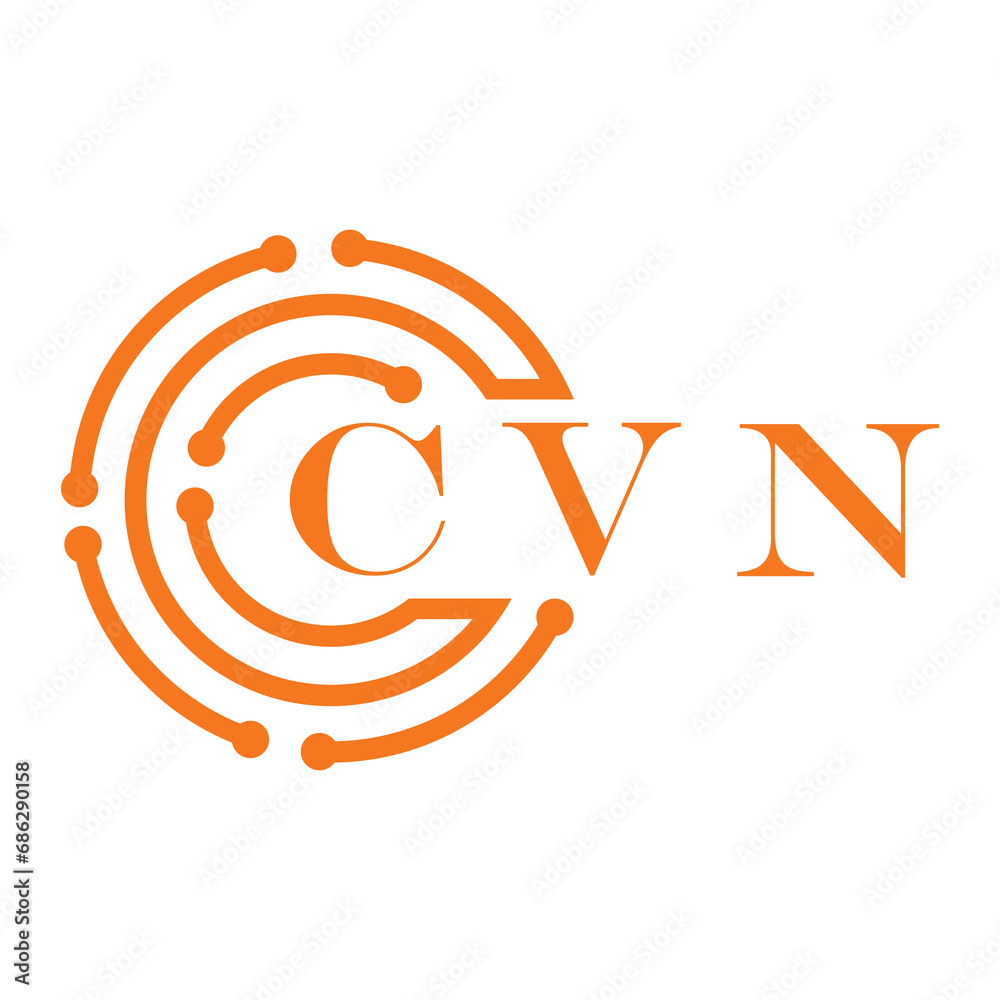 CVN letter design. CVN letter technology logo design on white ...