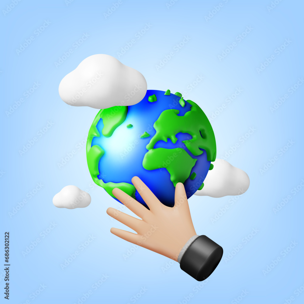 3D Human Hand Holding Green Earth Isolated. Render Save Earth Day ...