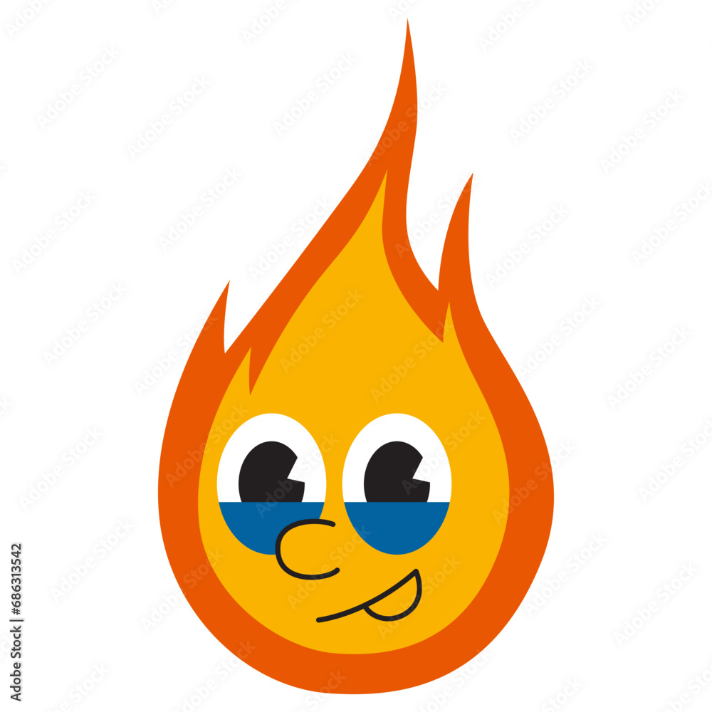 Funny fire emoji with smile, cartoon style, vintage groovy characters ...