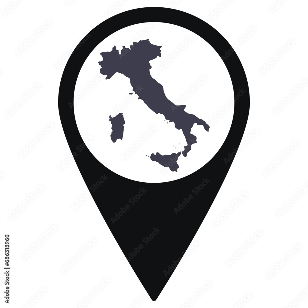 Italy map on black map pinpoint icon isolated. Map of Italy Stock ...
