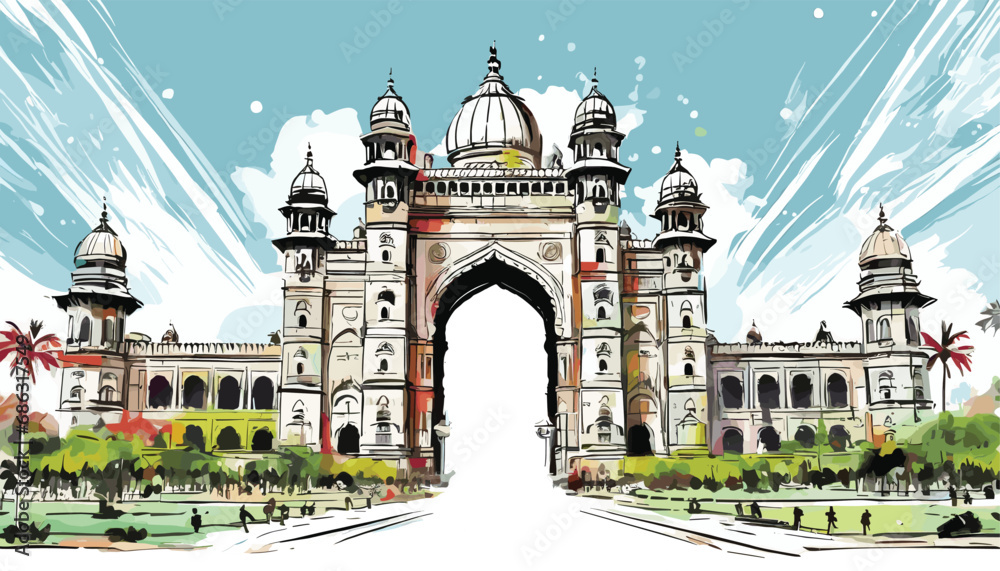 Vector Watercolor Sketch of Mumbai's Iconic Gateway of India. Mumbai's ...