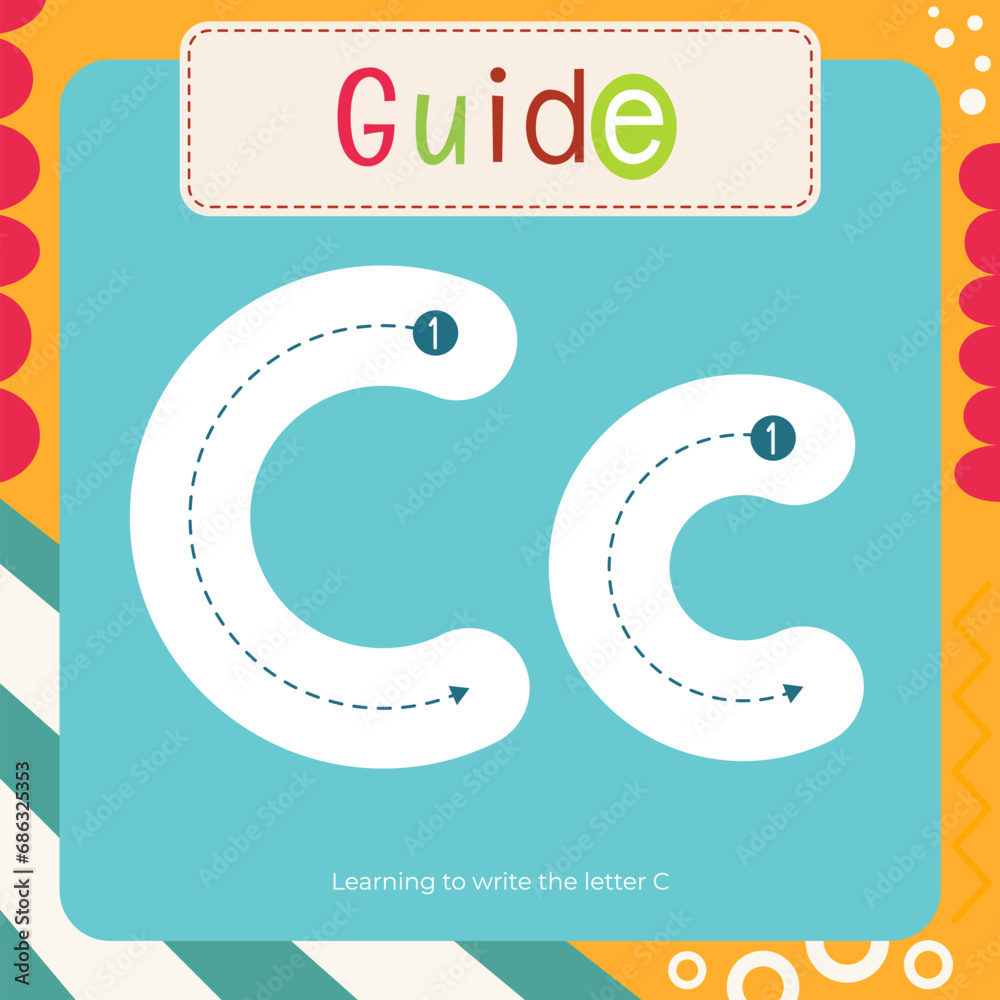 Letter Tracing Flash Card for kids. Guide – learning to write letter C ...