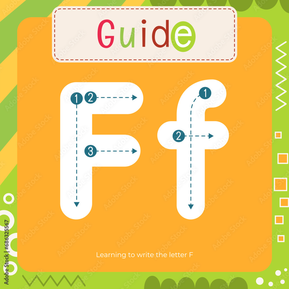 Letter Tracing Flash Card for kids. Guide – learning to write letter F ...