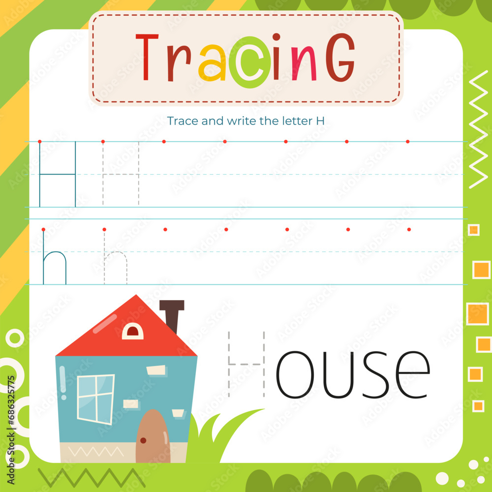 Letter Tracing Flash Card. Writing Letter H uppercase and lowercase ...
